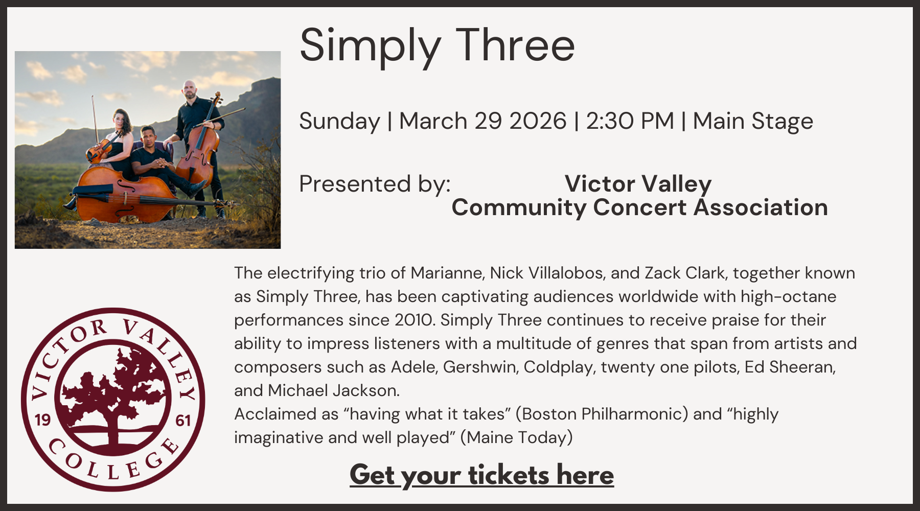 Tickets | Victor Valley College